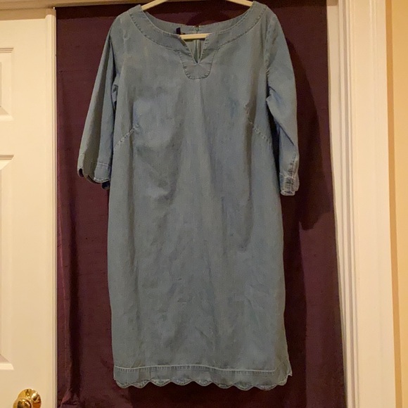 Talbots | Dresses | Talbots Denim Dress W Scalloped Hem And Sleeves ...
